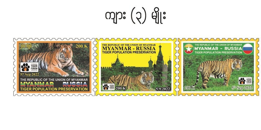 Commemorative block of stamp: Stamp featuring Myanmar-Russia Tiger ...