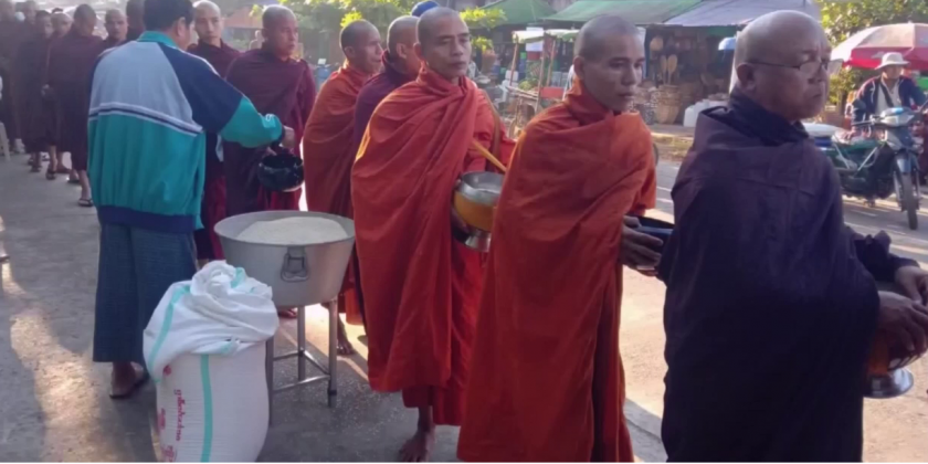 New Year Donation: Rice and offertories donated to monks and nuns in ...