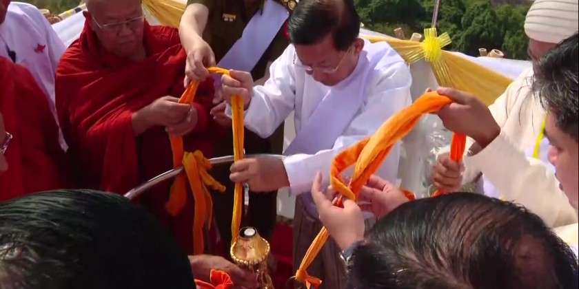 Consecration Ceremony: Diamond Bud hoisted atop Shwe Bone Pwint Pagoda ...