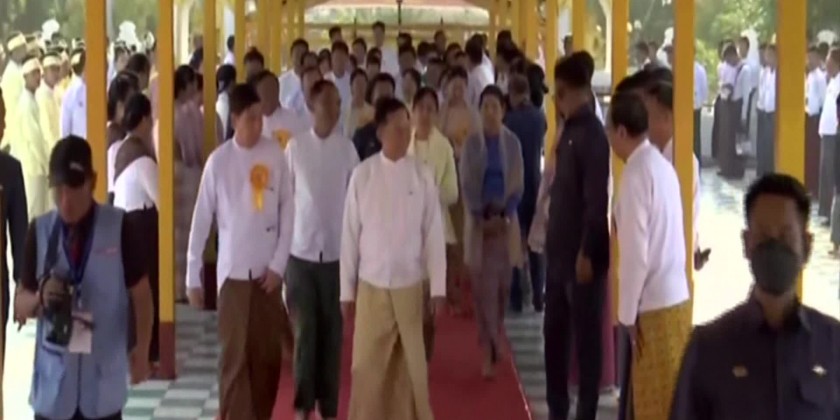 Religious ceremony: Diamond orb and pennant-shaped vane hoisted ...