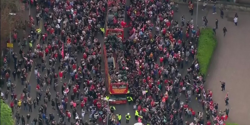Aerials of Wrexham AFC's open top bus parade | Myanmar International TV