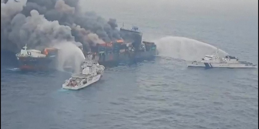 Indian ships douse fire on Singapore-flagged container ship | Myanmar ...