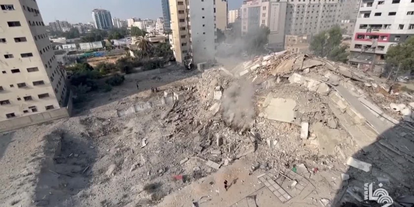 Landmark Gaza Strip tower reduced to rubble after Israeli airstrikes ...