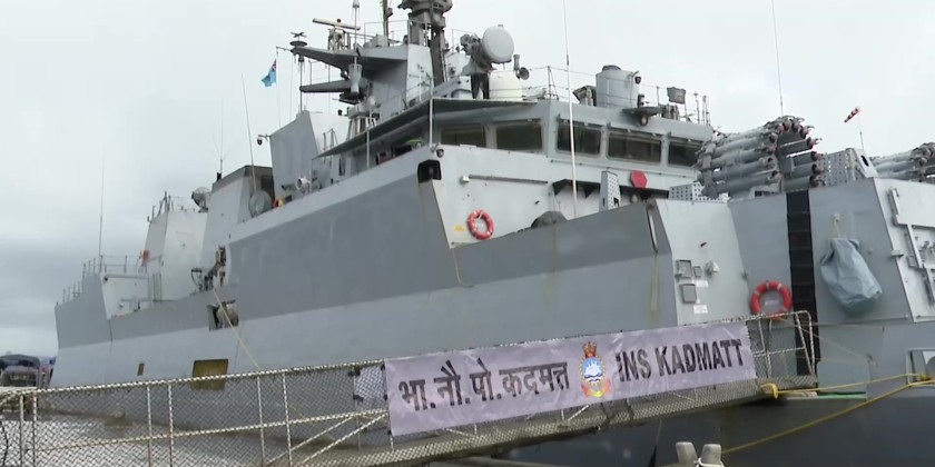 The Indian Naval Ship Kadmatt has sailed more than seven thousand miles ...