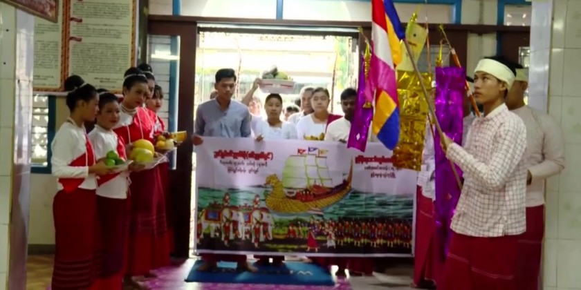 Traditional Custom of Mon People Alms food offering held on Tawthalin ...