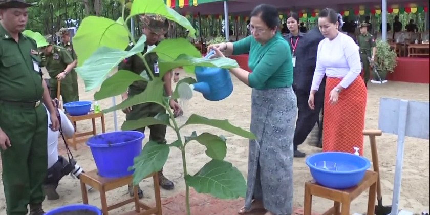Tree Planting Ceremony: Senior General plants teak sapling during the ...