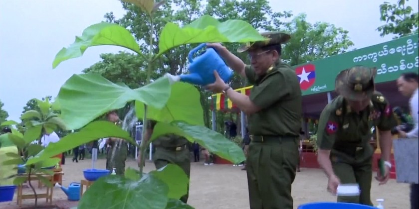 Tree Planting Ceremony: Senior General plants teak sapling during the ...